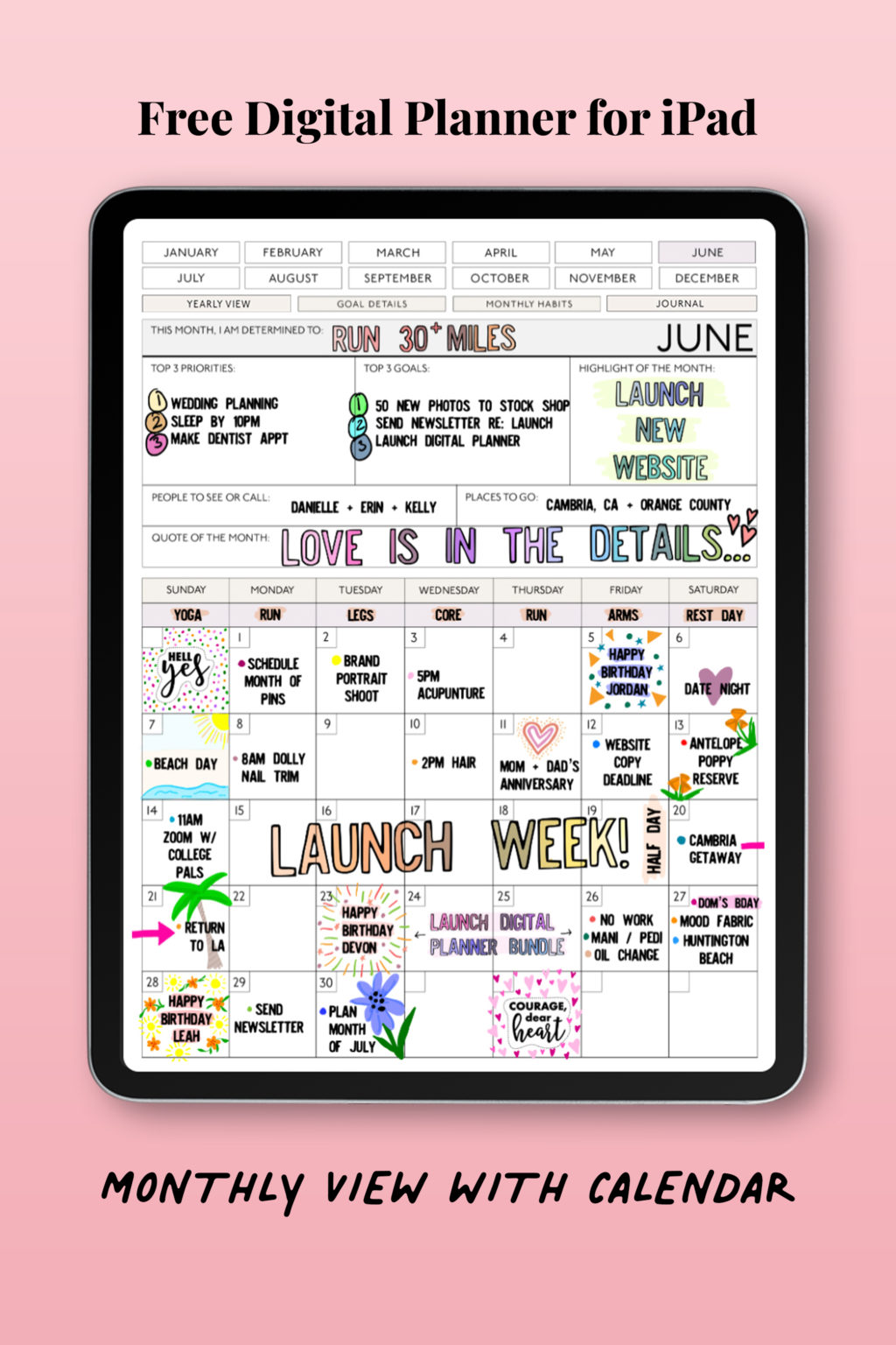 Free Digital Planner for iPad (Hyperlinks, Habits, Goals, & Bujo ...