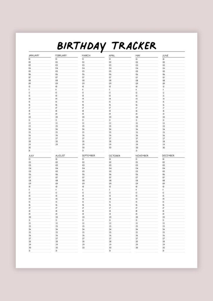 Free Birthday Tracker Printable - The Holiday Mama