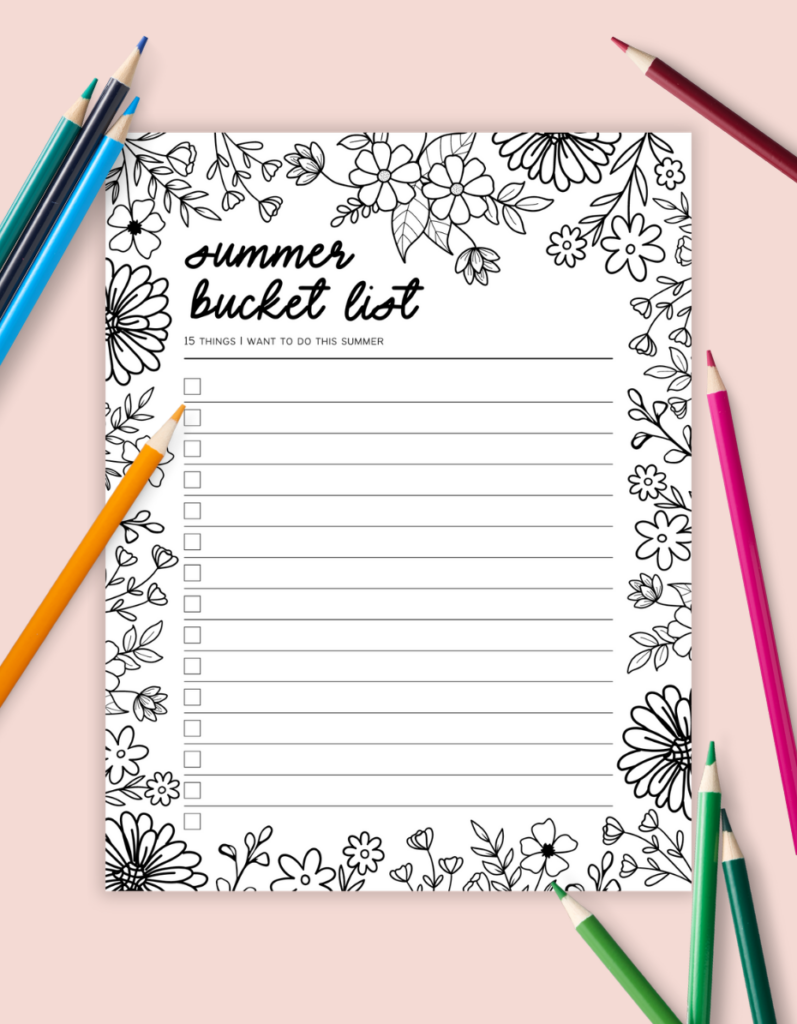 Free Printable Summer Bucket List Coloring Page - The Holiday Mama