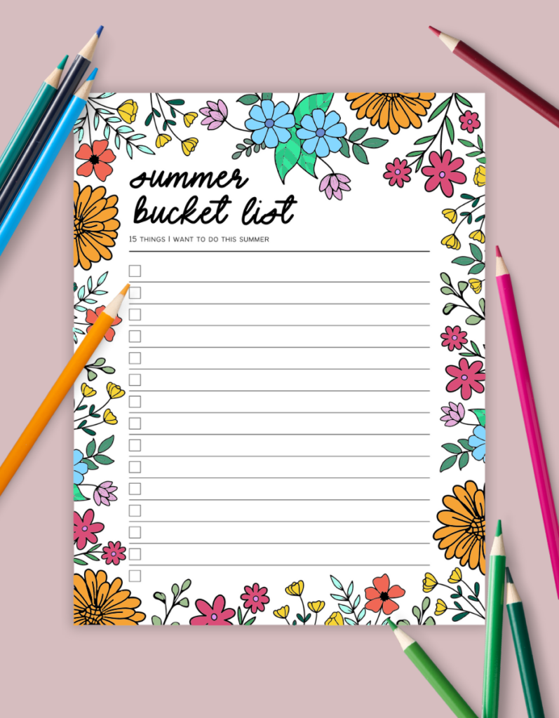 Free Printable Summer Bucket List Coloring Page - The Holiday Mama