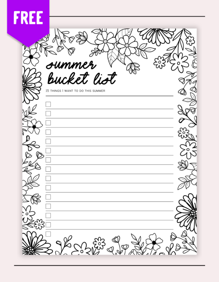Free Printable Summer Bucket List Coloring Page - The Holiday Mama