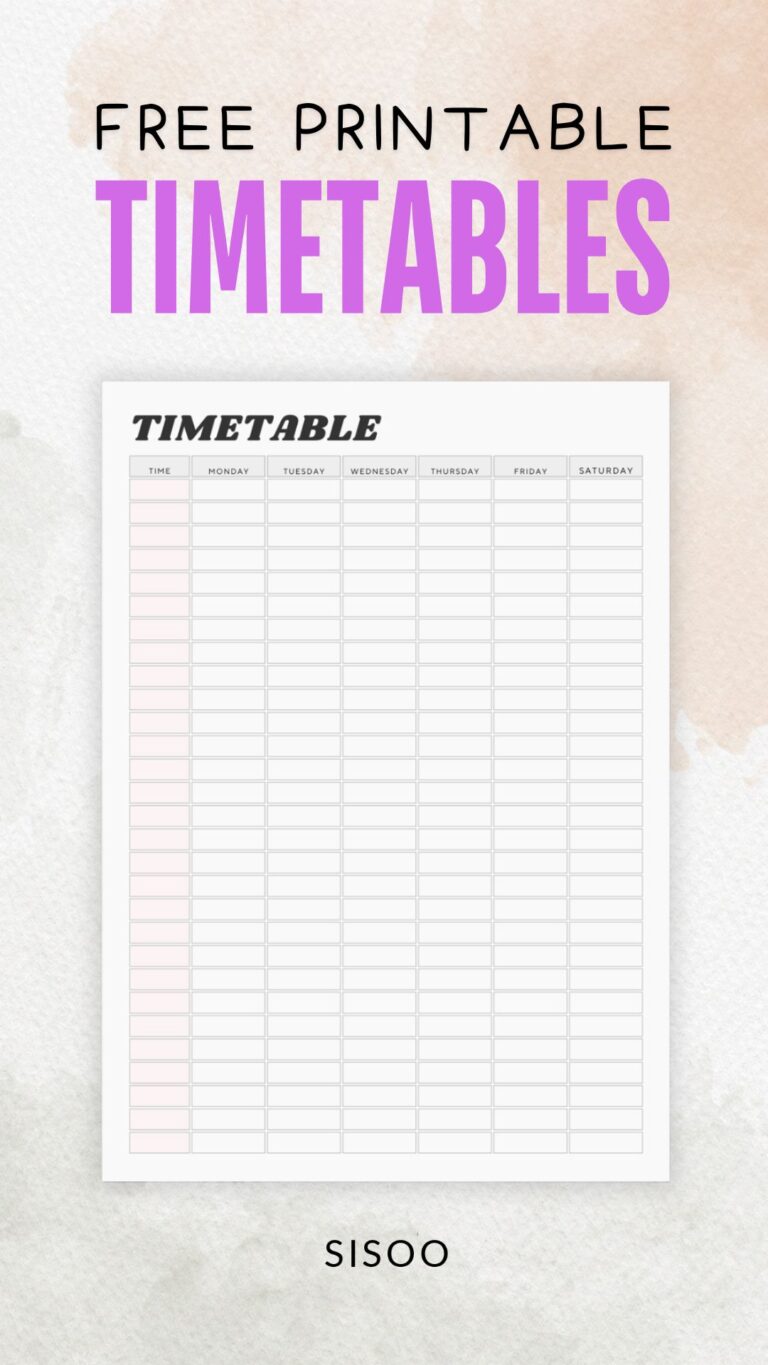 Free Weekly Printable Timetable - 12 Templates - The Holiday Mama