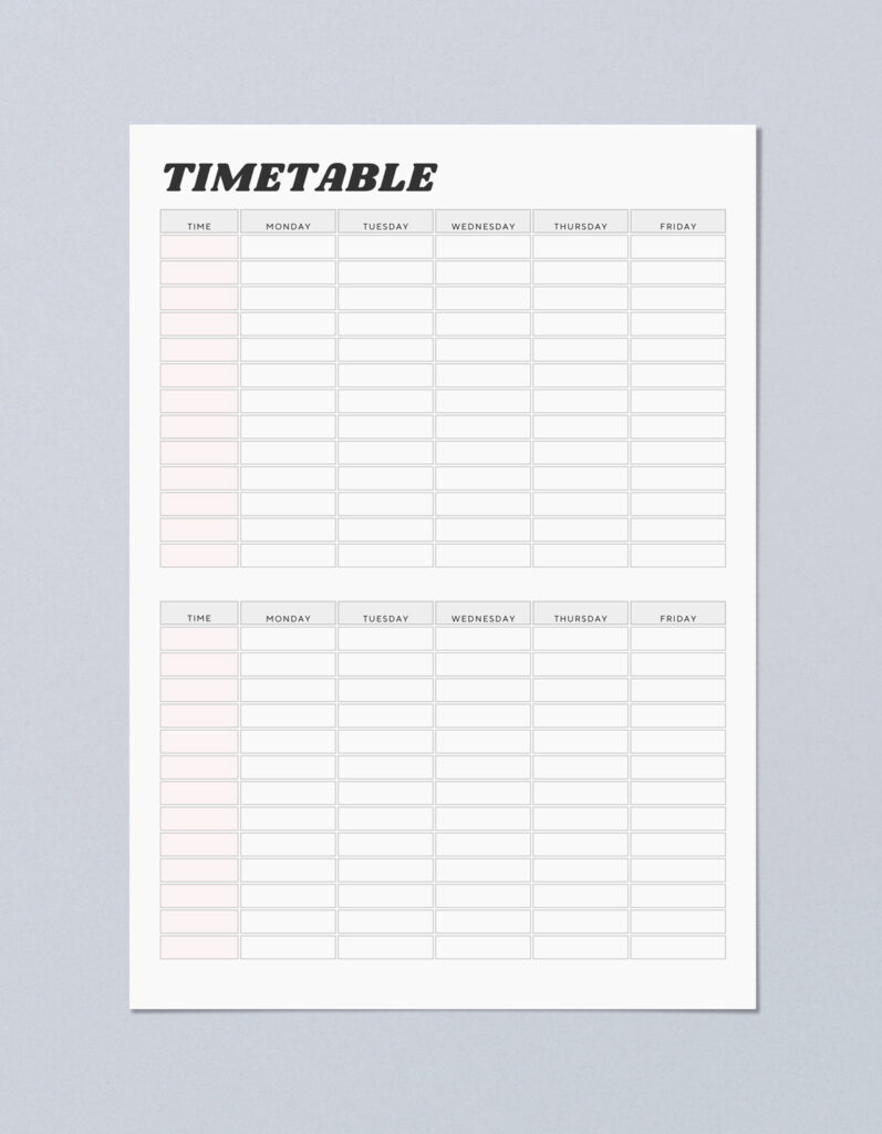 Free Weekly Printable Timetable - 12 Templates - The Holiday Mama
